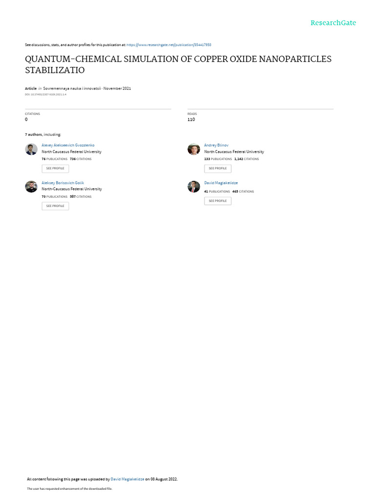 Quantum-Chemical Simulation of Copper Oxide Nanoparticles Stabilizatio ...