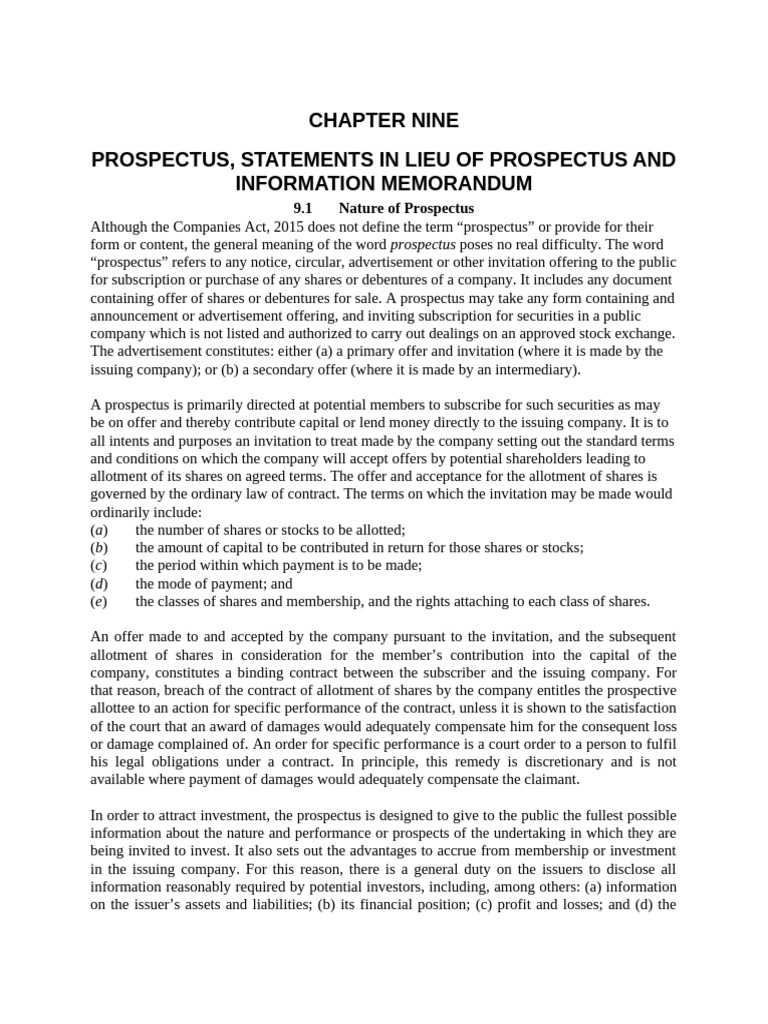 A Handbook of Company Law - Chapter 9 Prospectus | PDF | Misrepresentation | Fraud
