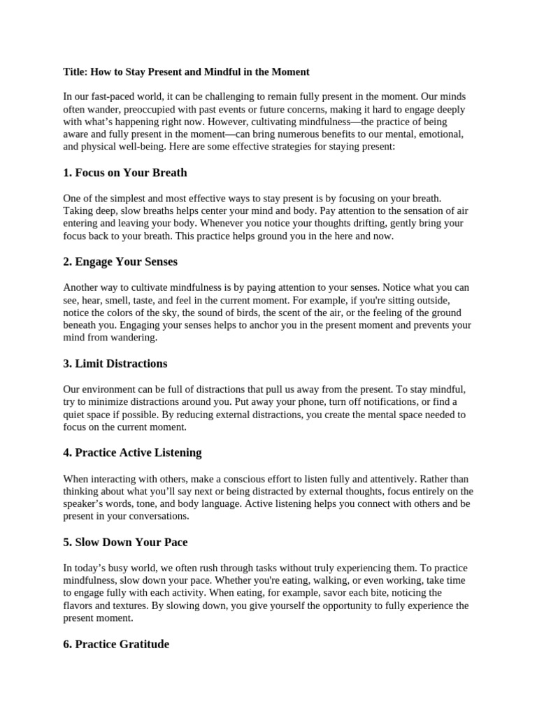 How To Stay Present and Mindful in The Moment | PDF | Mindfulness | Thought
