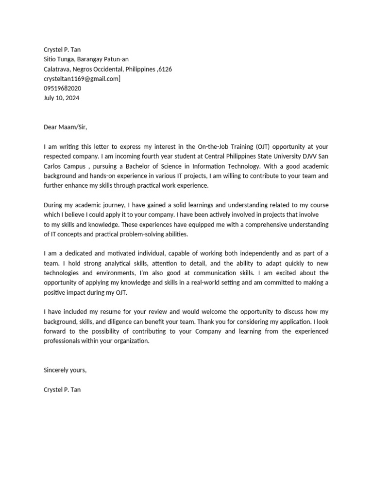 Application Letter Sample | PDF