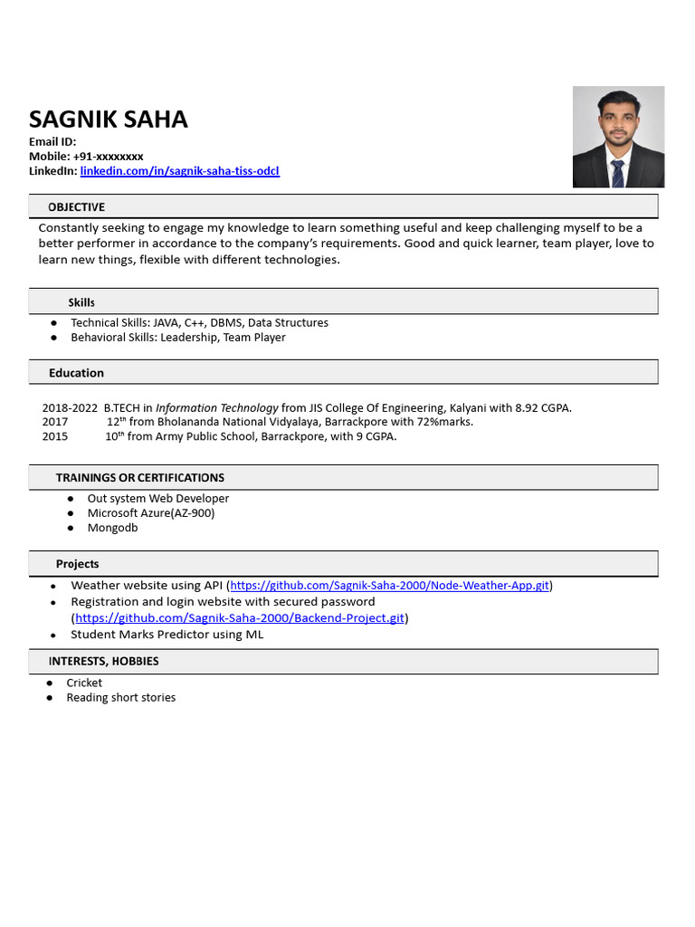 Sagnik Saha's Professional Profile | PDF
