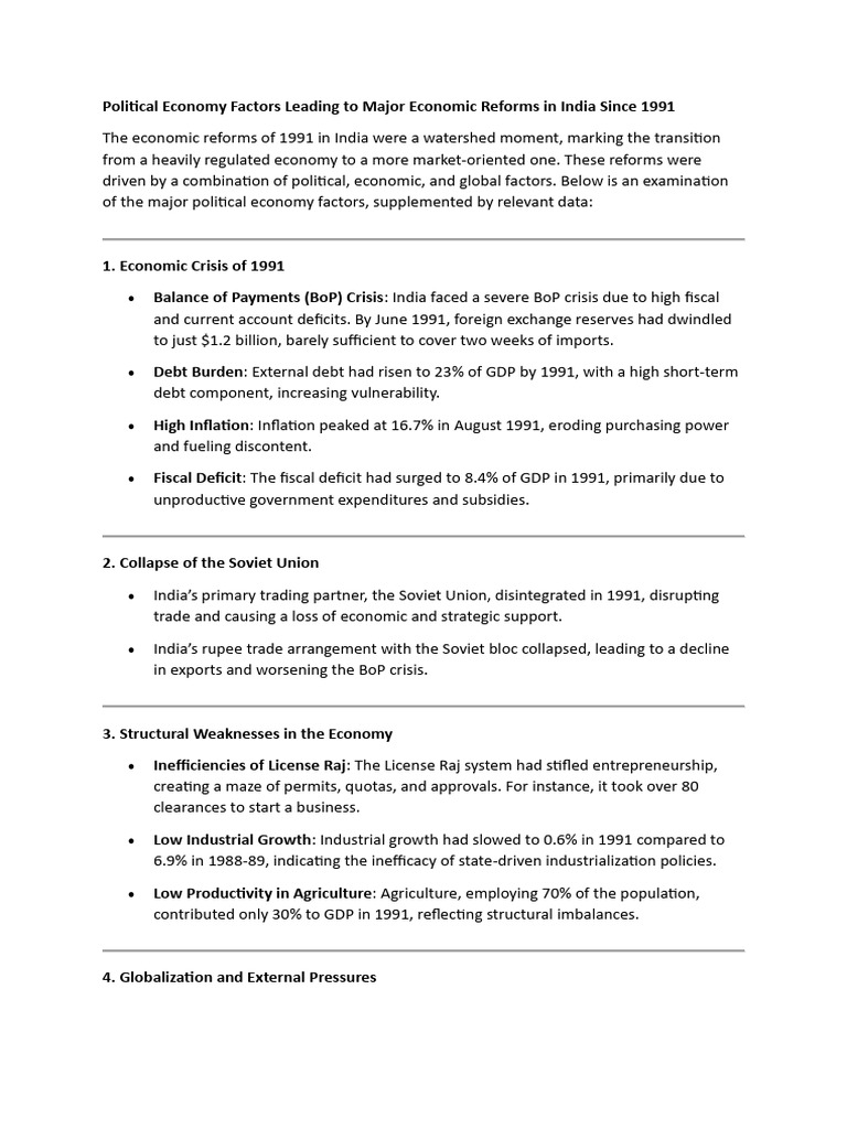 Political Economy Factors Leading To Major Economic Reforms in India ...