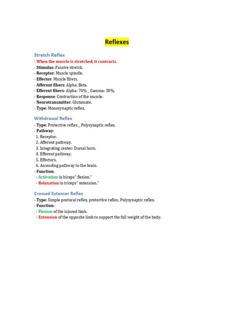 Reflexes Overview | PDF