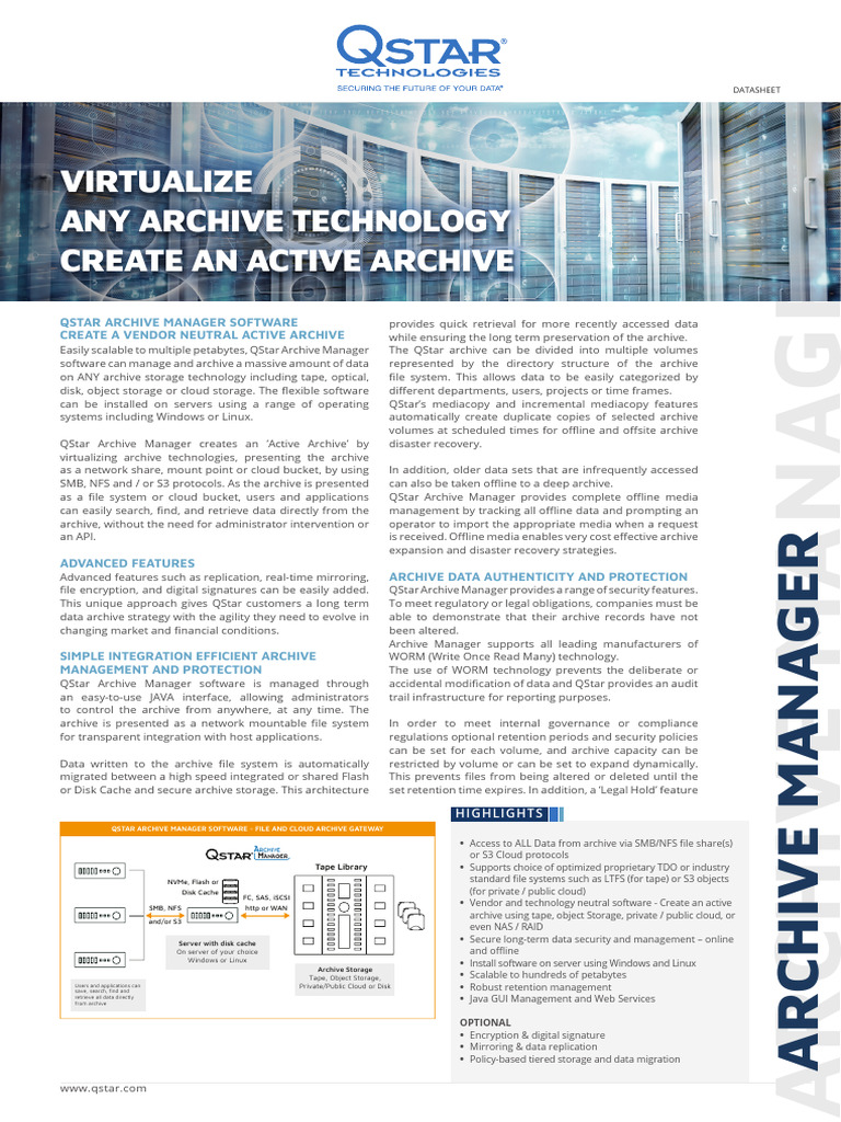 QStar Archive Manager Data Sheet | PDF | File System | Computer Data ...