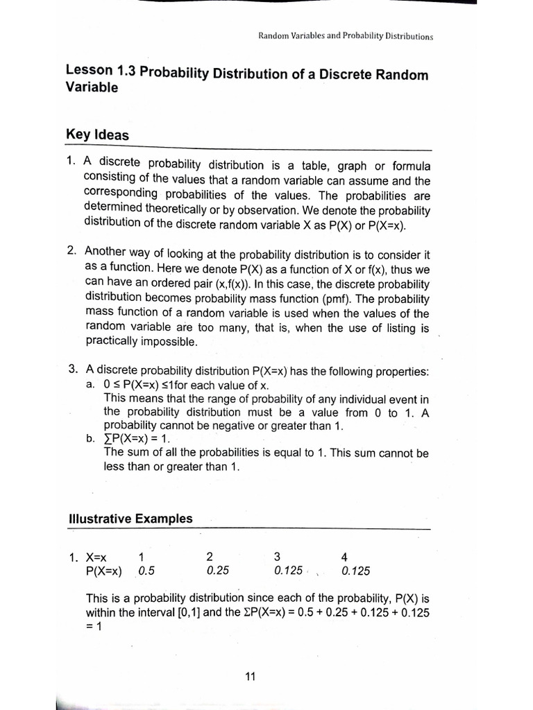 Lesson 1.3 Probability Distribution of A Discrete Random Variable | PDF