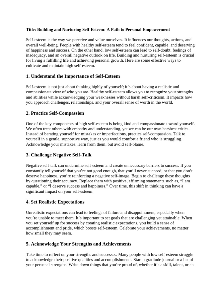 Cultivating Self-Esteem for Empowerment | PDF | Self Esteem | Mental Health