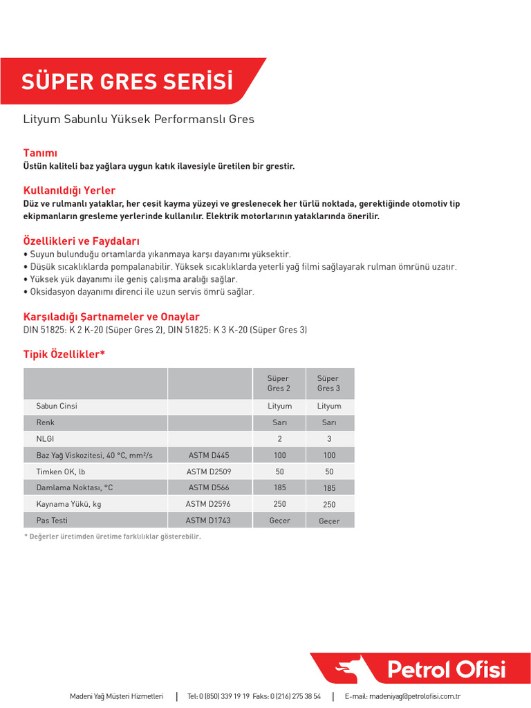Süper Gres Serisi: Lityum Sabunlu Yüksek Performanslı Gres | PDF