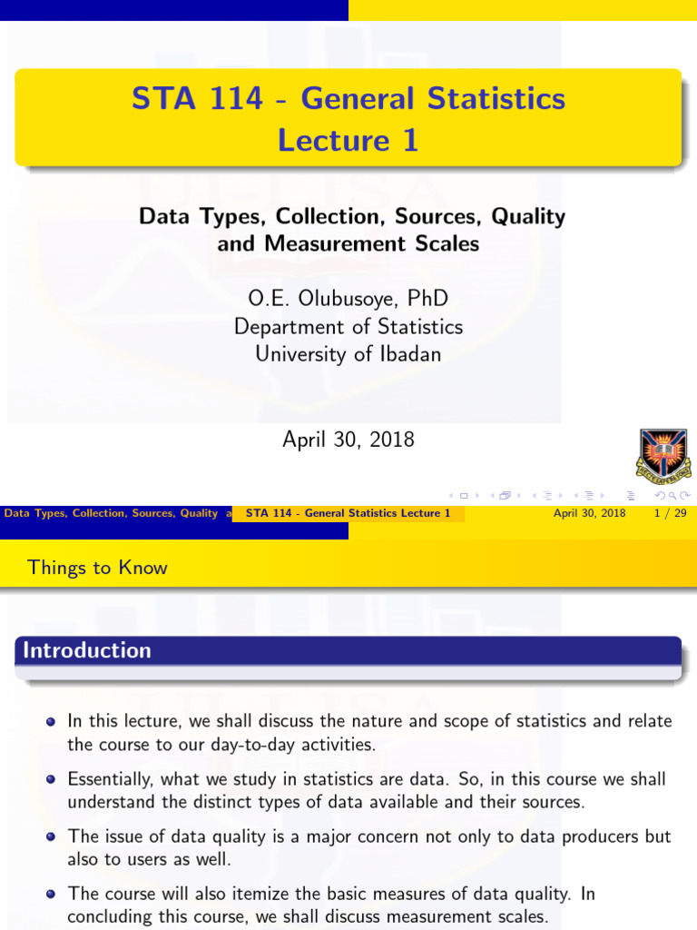 Lecture 1_Introduction | PDF | Statistics | Survey Methodology Lecture 1_Introduction | PDF | Statistics | Survey Methodology