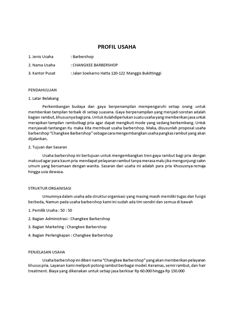 Profil Usaha Barbershop | PDF