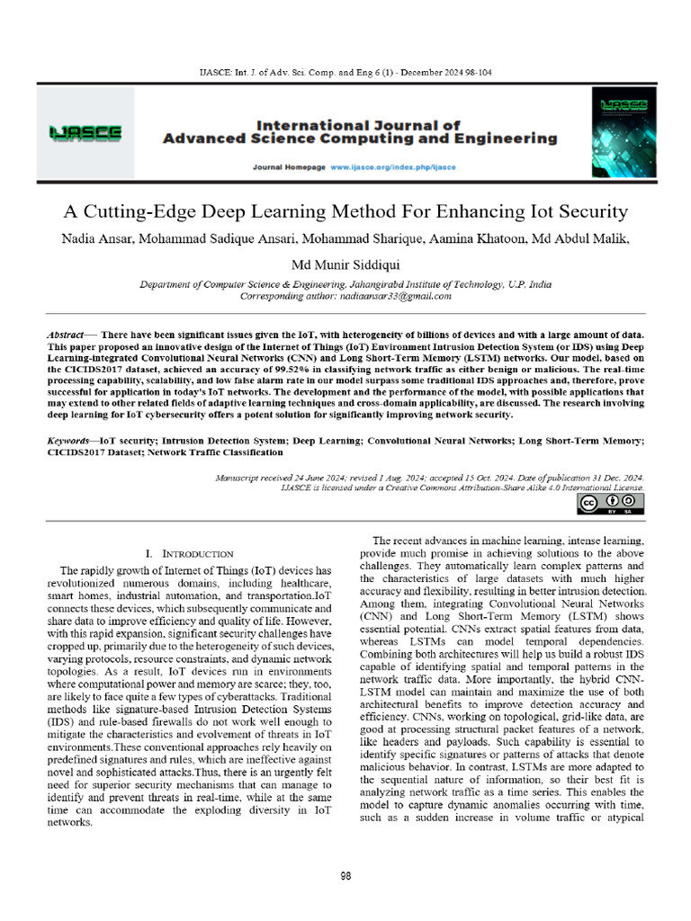 View of A Cutting-Edge Deep Learning Method For Enhancing IoT Security | PDF