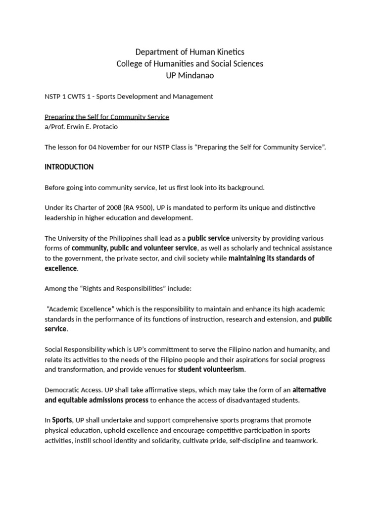 Preparing The Self For Community Service Instructions | PDF