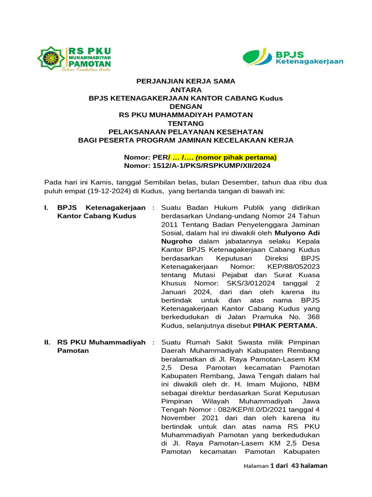 Kerja Sama BPJS & RS PKU Pamotan | PDF