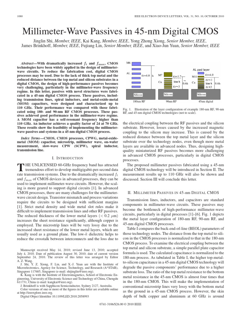 Millimeter-Wave Passives in 45-nm Digital CMOS | PDF | Extremely High ...