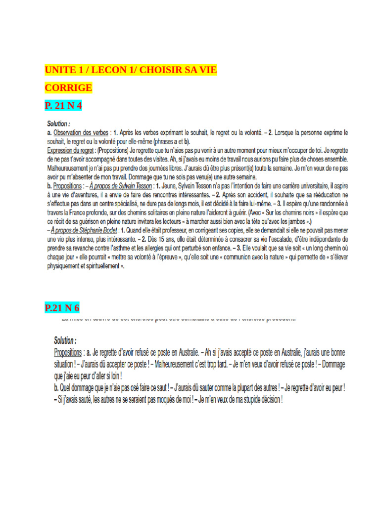 Unite 1 Lecon 1 Choisir Sa Vie | PDF