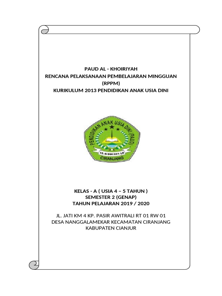 RPPM Paud A 4-5 Tahun K13 Semester 2 | PDF