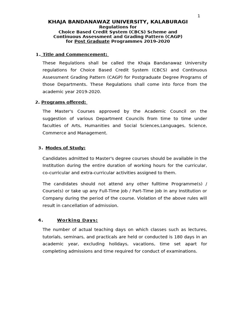 KBNU PG Regulations Revised 25-2 | PDF | Course Credit | Postgraduate Education