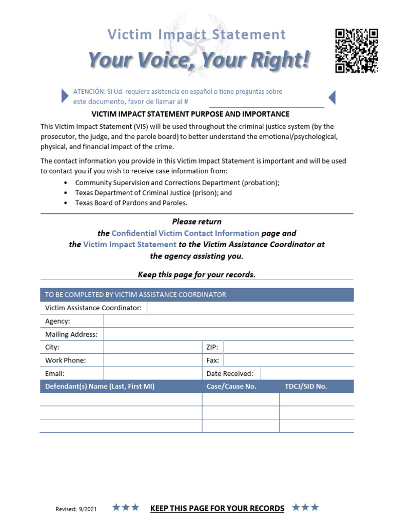 Victim Impact Statement Packet English.3110202420316 | PDF | Probation ...