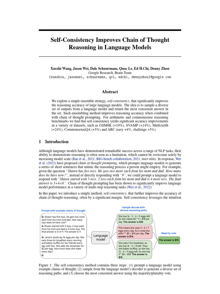 Self-Consistency Improves Chain of Thought Reasoni | PDF | Reason | Thought