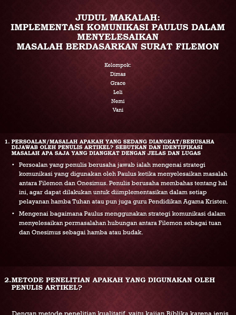 Strategi Komunikasi Paulus dalam Surat Filemon | PDF