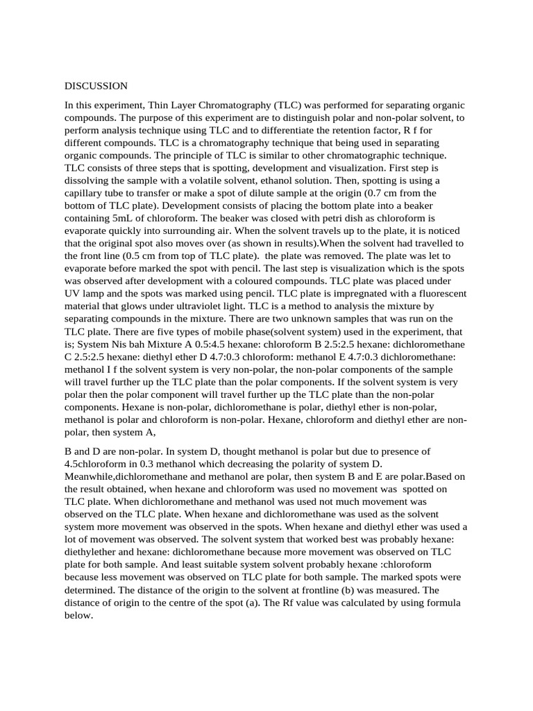 lab report analytical | PDF | Thin Layer Chromatography | Solvent