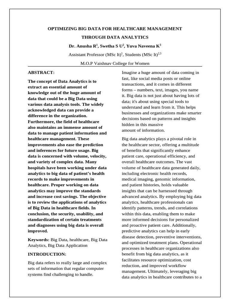 OPTIMIZING_BIG DATA_FOR_HEALTHCARE_MANAGEMENT | PDF | Personalized ...