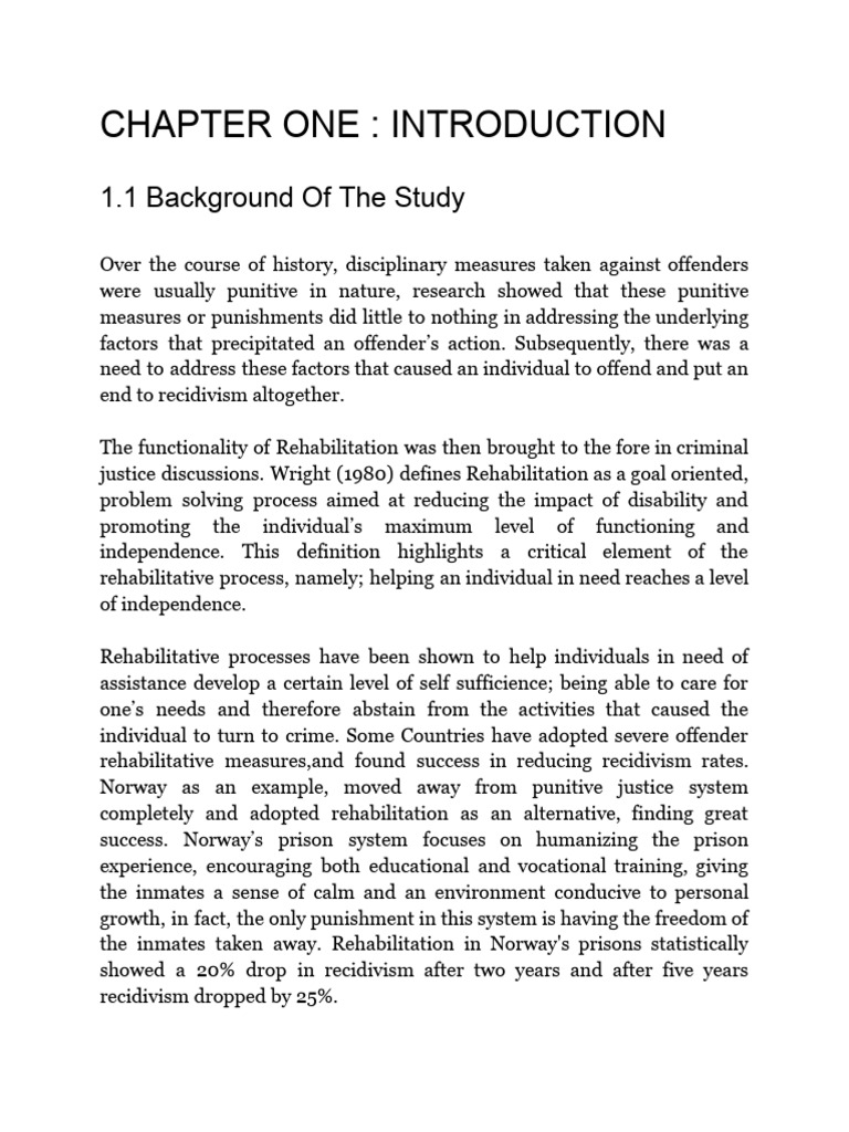 CHAPTER ONE _ INTRODUCTION | PDF | Rehabilitation (Penology) | Recidivism