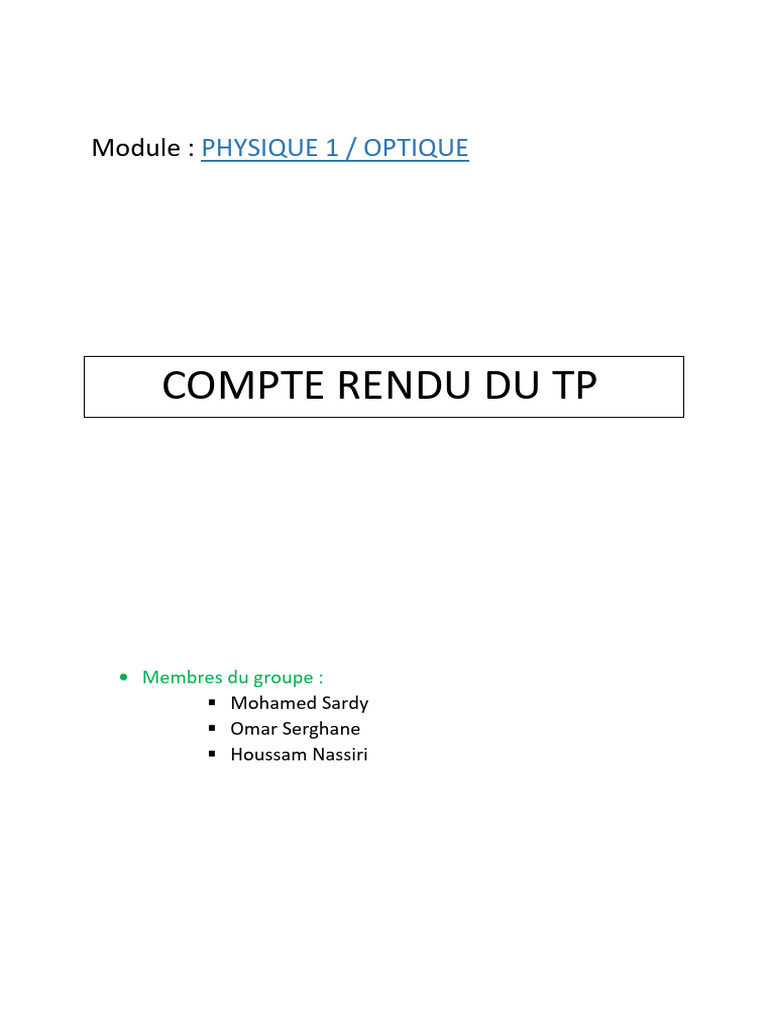 Compte rendu du TP OPTIQUE (1) | PDF | Réfraction | Optique