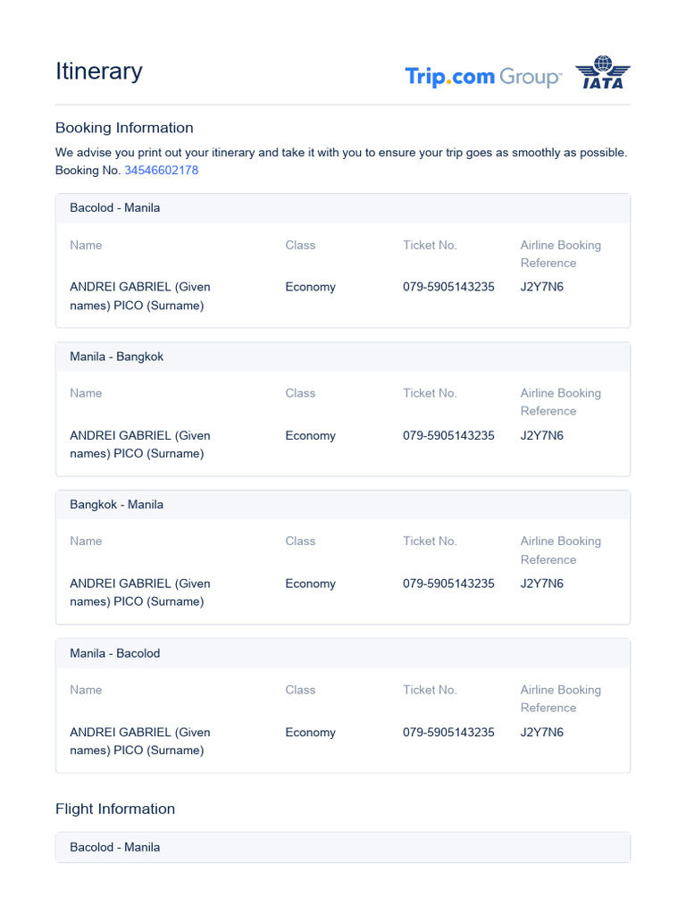 Itinerary | PDF | Airlines | Aviation