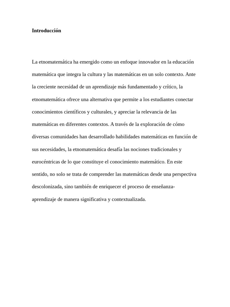 Introduccion y Conclusion Matematica y Cultura | PDF | Enseñando ...