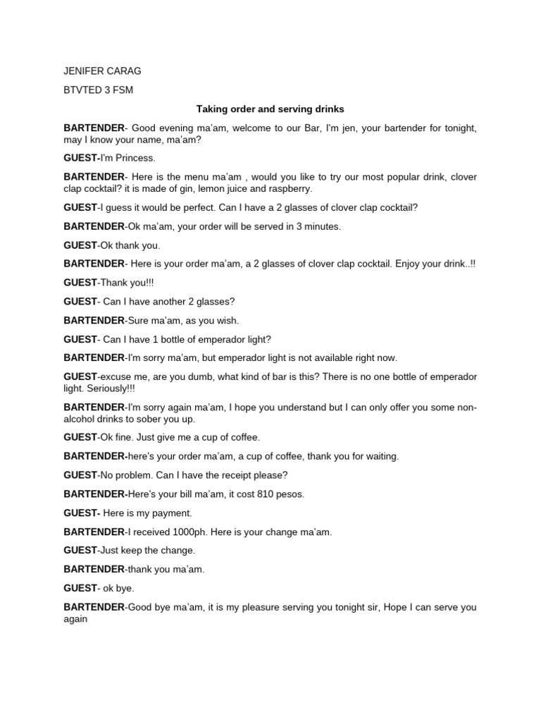 Taking-order-and-serving-drinks-script | PDF