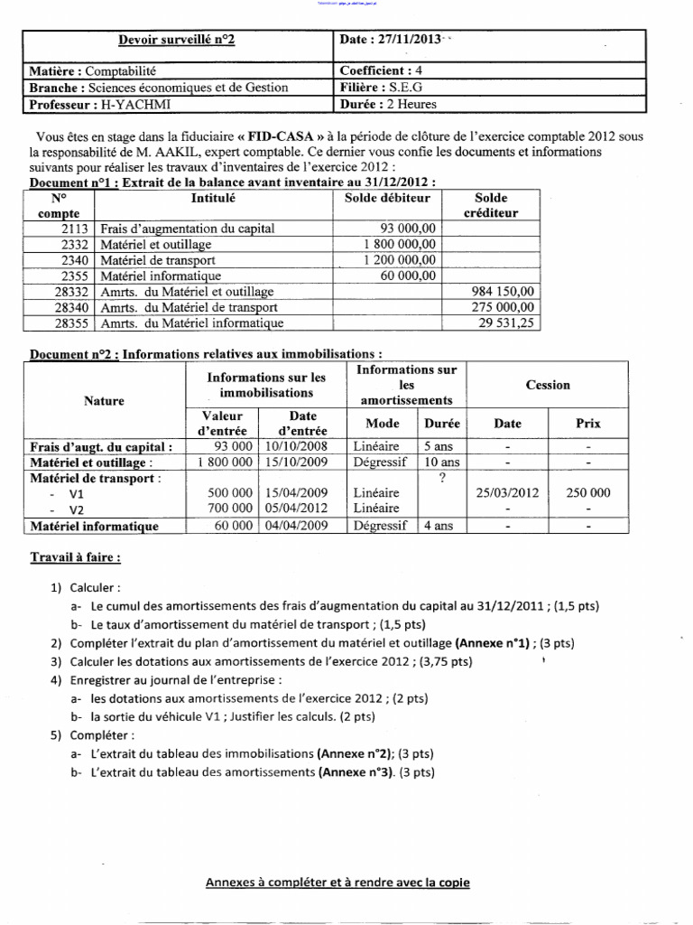 Devoir 2 Modele 6 Comptabilite 2 Bac Eco Semestre 1 | PDF