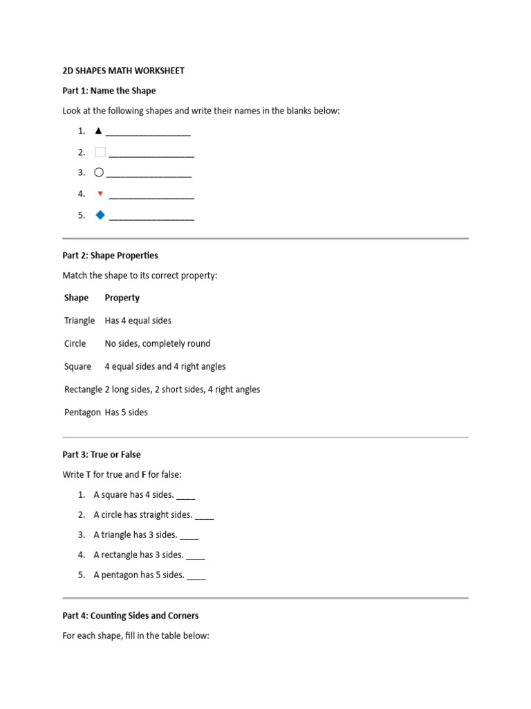 2D Shapes Worksheet for Kids | PDF
