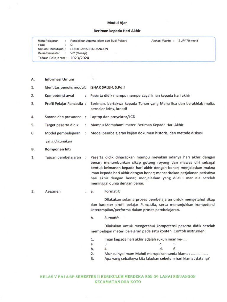 Modul Ajar Ishak Saleh | PDF