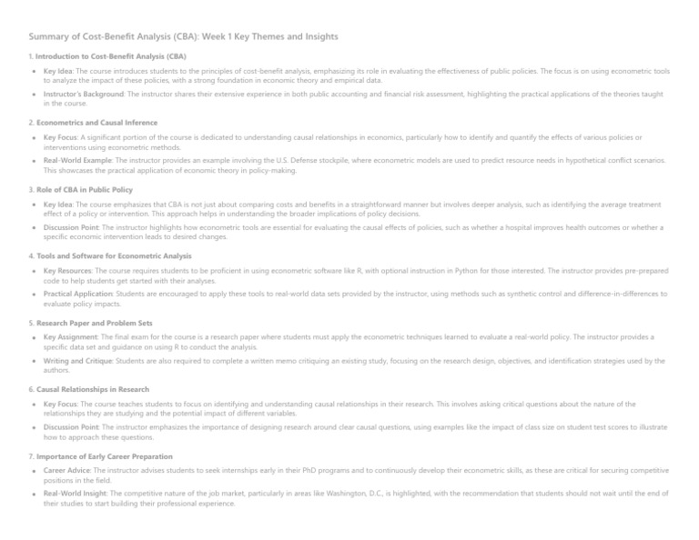 Week 1 Audio Lecture Summary | PDF | Cost–Benefit Analysis | Econometrics