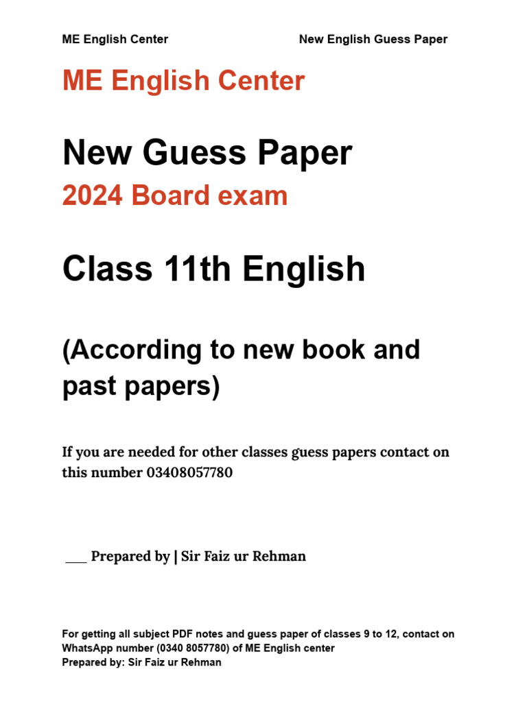 Class 11 English Guess Paper 2024 | PDF | Muhammad Ali Jinnah
