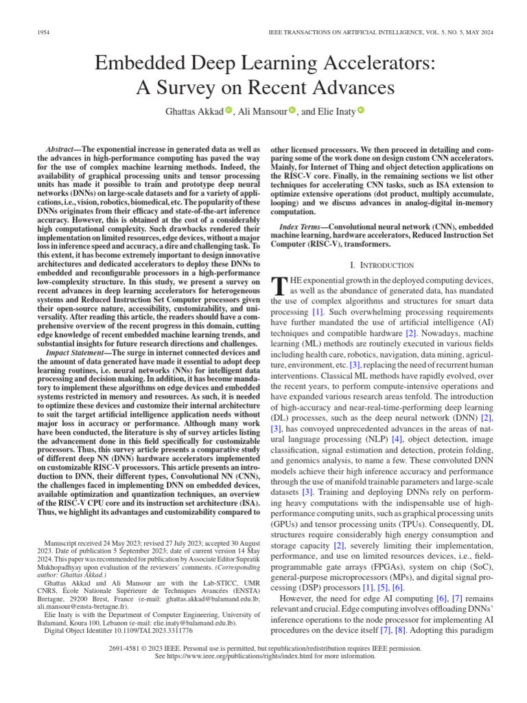 Embedded Deep Learning Accelerators A Survey On Recent Advances | PDF | Deep Learning | Central ...