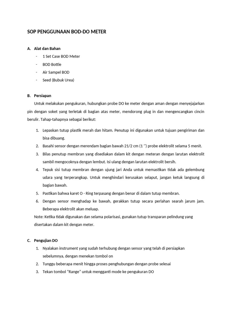 Panduan Penggunaan BOD Meter | PDF
