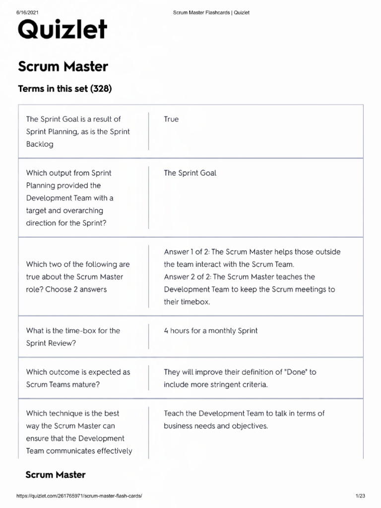 Scrum Master Flashcards v2 | PDF | Scrum (Software Development) | Agile Software Development