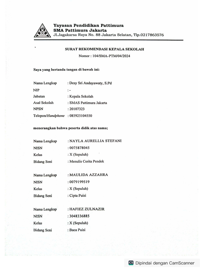 surat rekomendasi FLS2N | PDF
