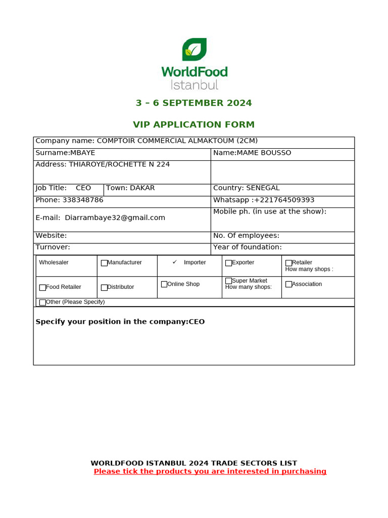 Wfi 2024 - Vip Application Form | PDF