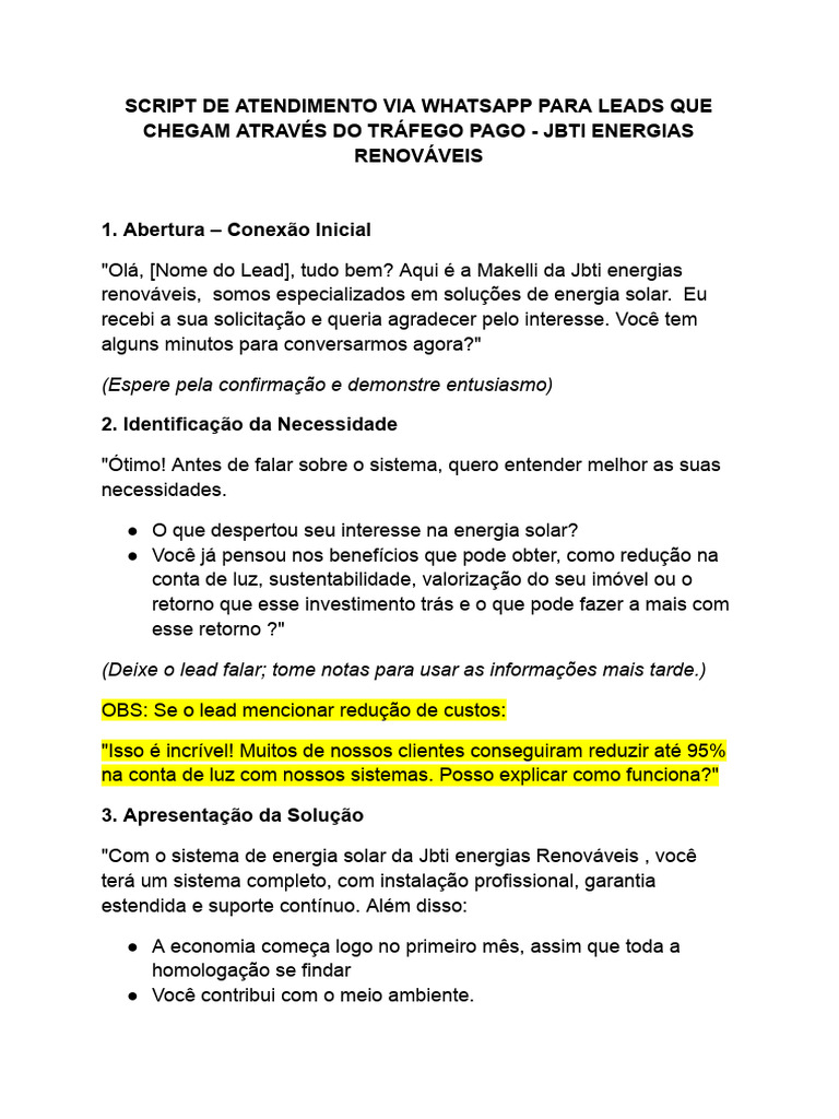 Script para Abordagem de Leads No Solar | PDF | Economia | Energia solar