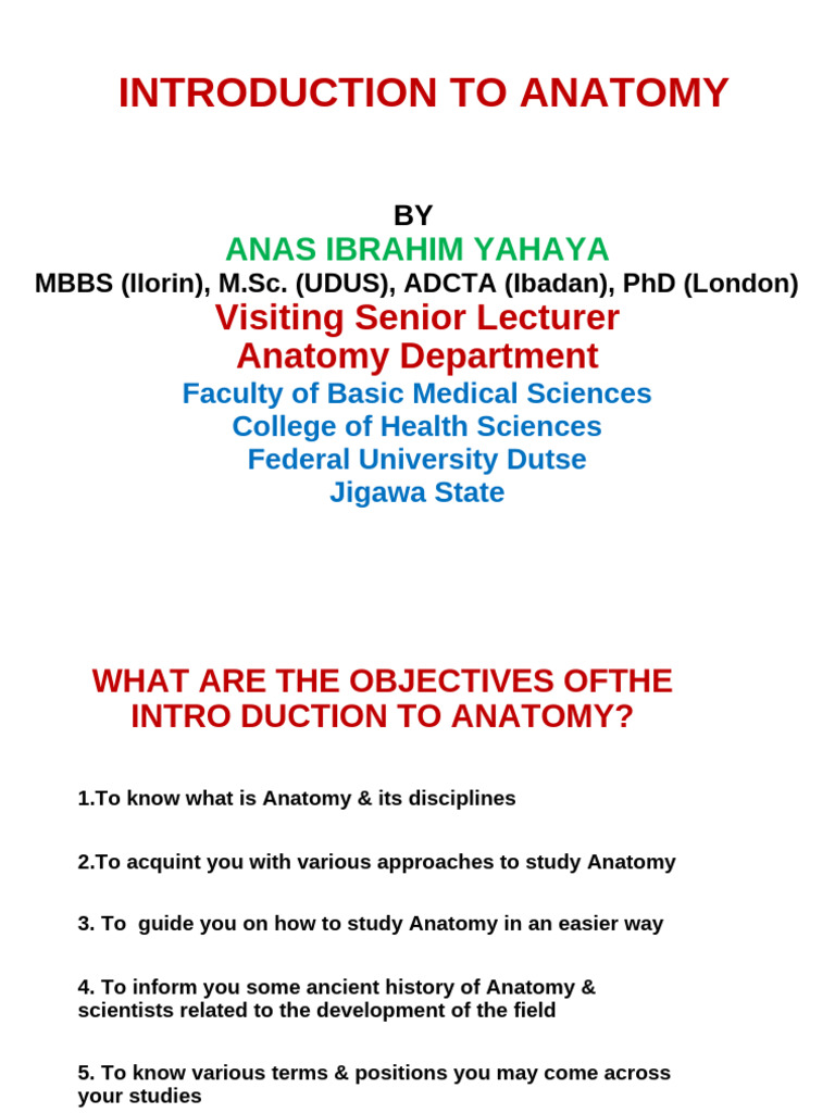 Xanthrons MBBS Intro Ana Updated by Prof Anas | PDF | Anatomical Terms ...