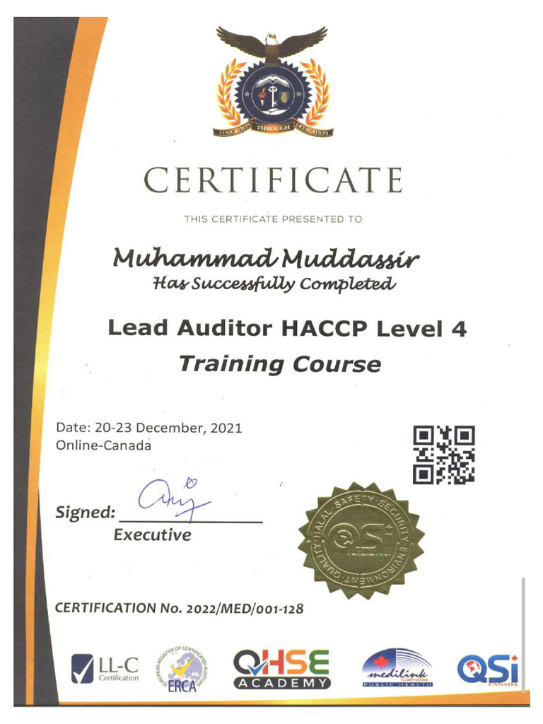 Lead Auditor HACCP Level 4 | PDF