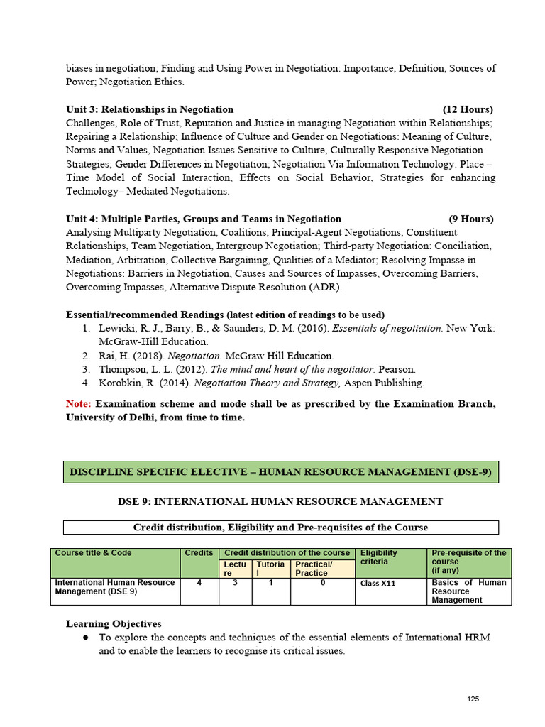 DSE HR BMS VI | PDF | Human Resource Management | Negotiation