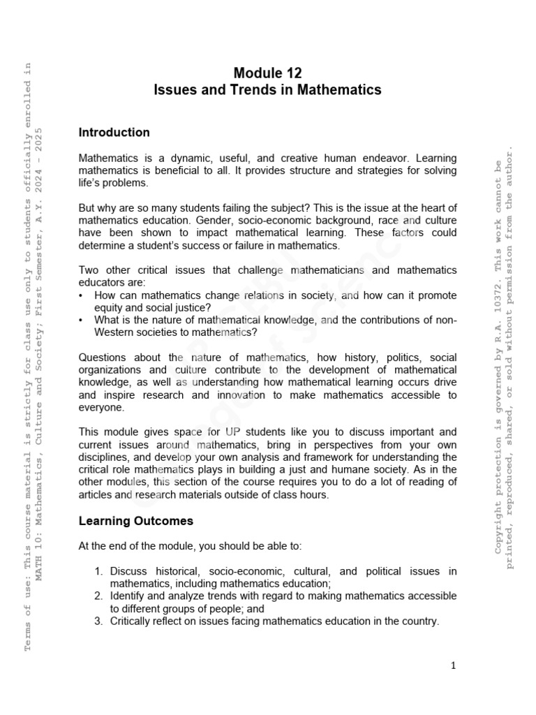 (MATH 10 Module 12 Issues and Trends in Math - PDF Wowwwww | PDF ...