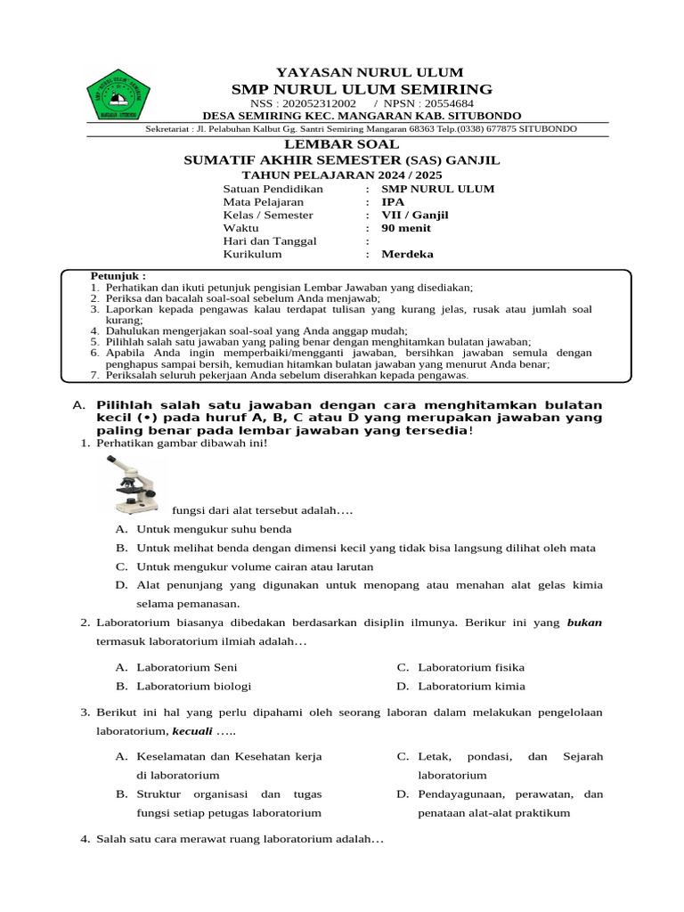 IPA SAS Ganjil KELAS 7 2024 | PDF