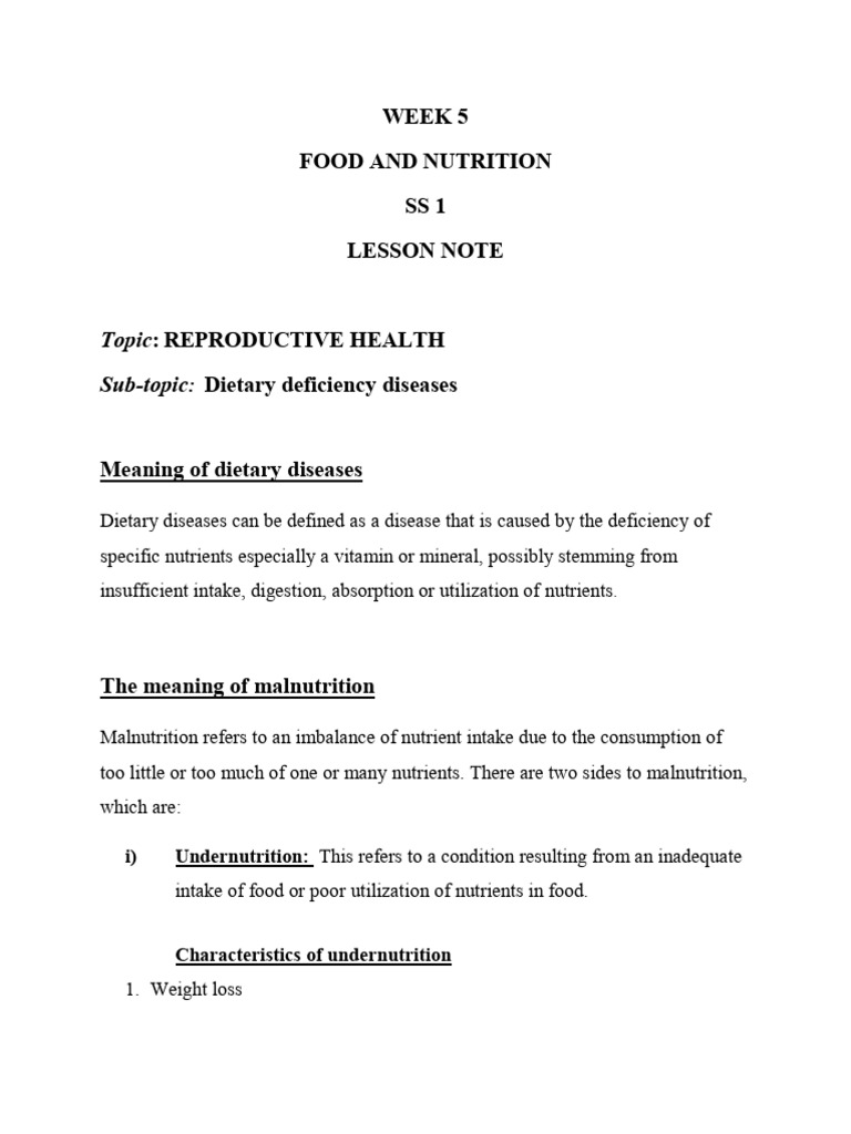 Food & Nutrition SS 1 Lesson Note Week 5 - 2ND Term 2022, 2023 | PDF ...
