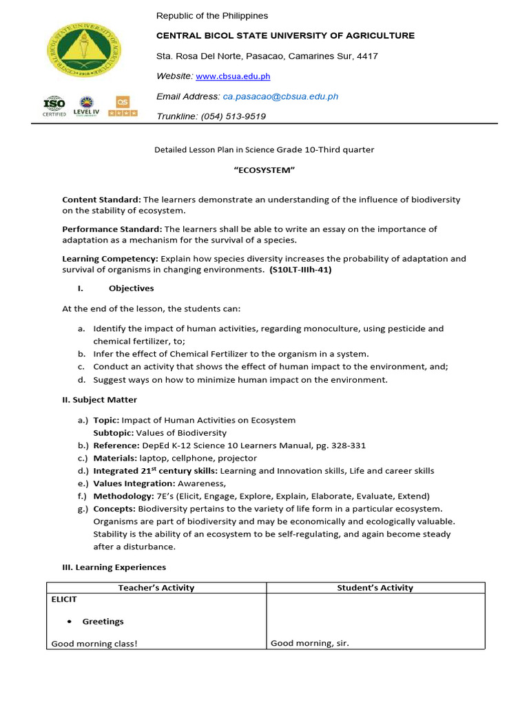 lesson plan for DEMO. ECOSYSTEM.TAVASARVINS | PDF | Ecosystem ...