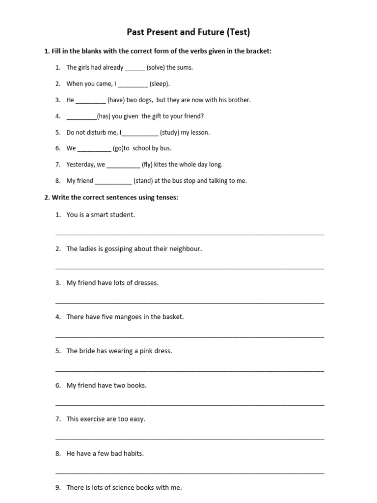 Past, Present, Future Tense Test | PDF | Linguistics | Grammar