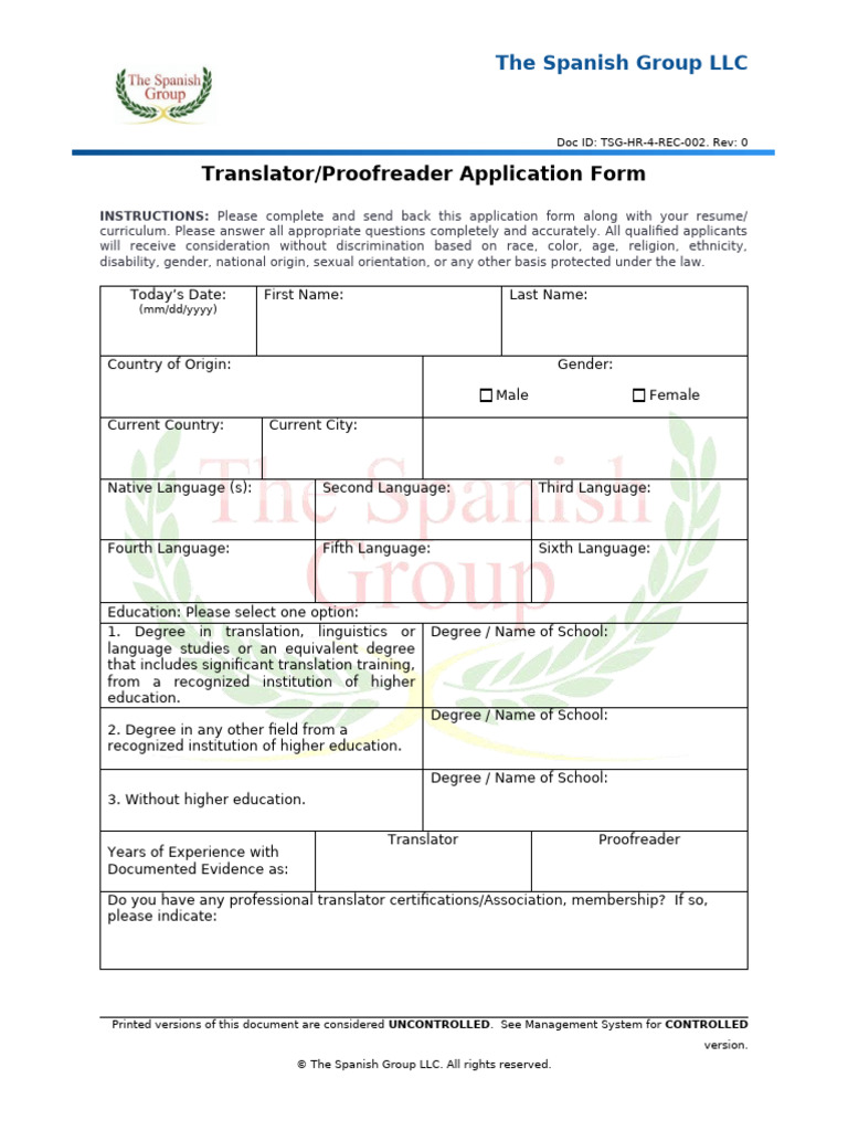 Translator and Proofreader Application Form - Upwork | PDF | Translations
